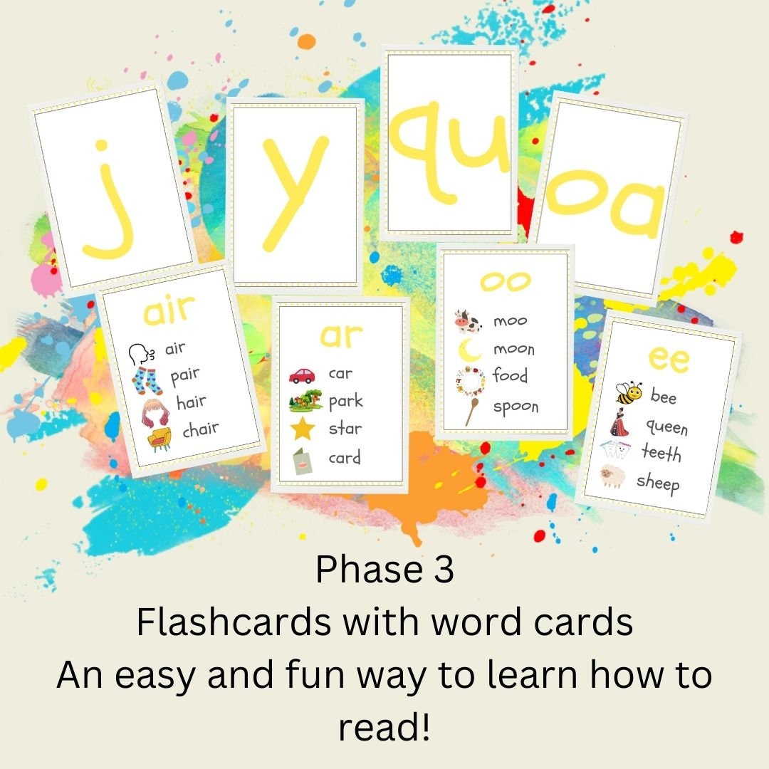 Printable PDF Double Sided Phonics Phases 3 | Large A6 Flash Cards ...