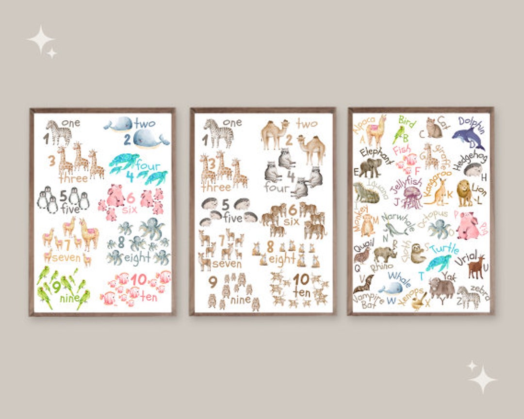 Animals Alphabet, Numbers 1 - 10 Print Set | Printable Art | Wall Art ...