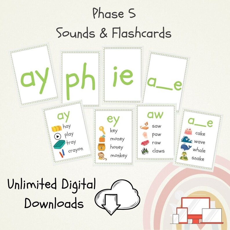 Printable PDF Double Sided Phonics Phases 5 | Large A6 Flash Cards ...