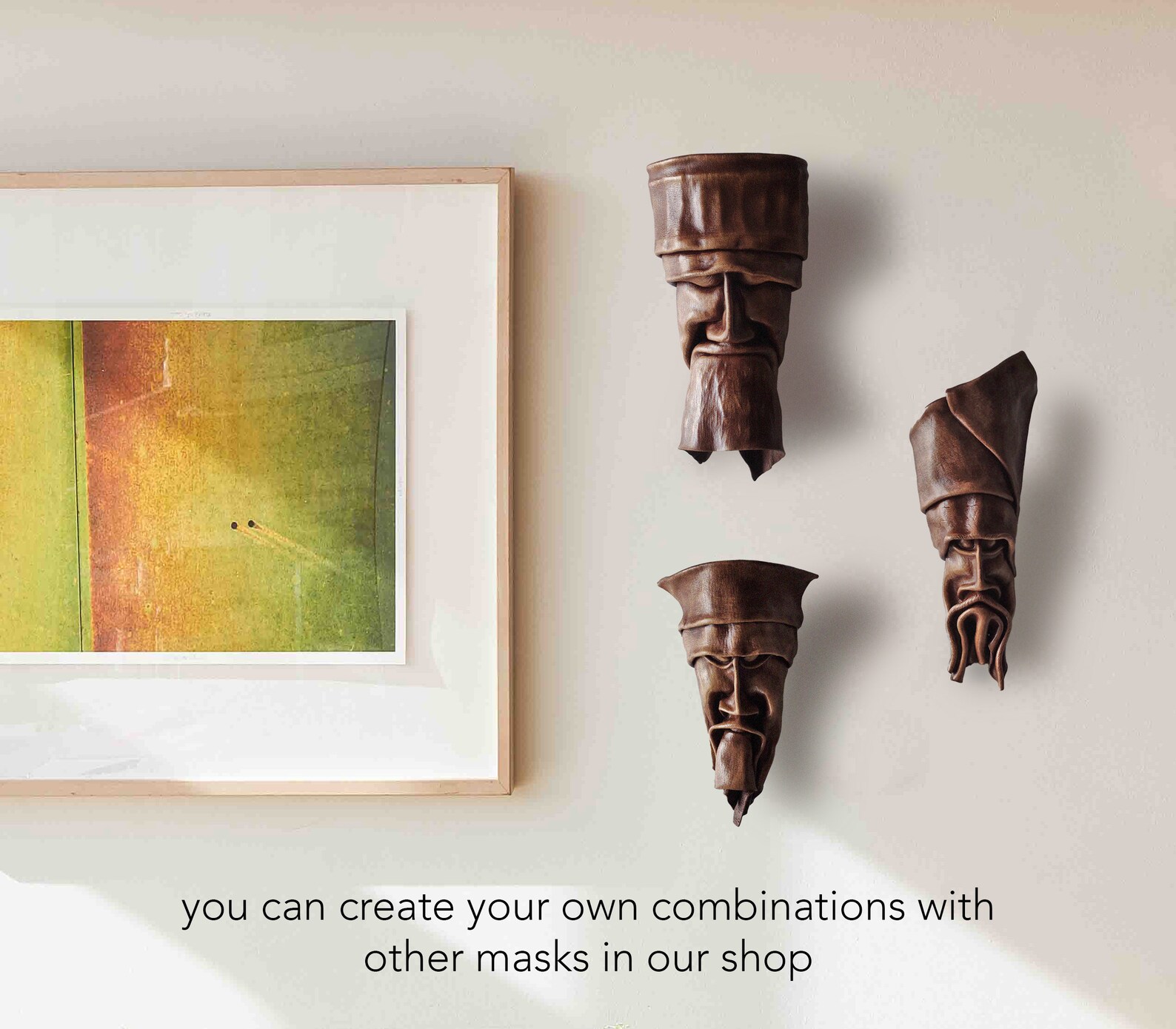 Leather Wall Mask Shaman Art Wall Hanging Bohemian Wall Decor 3d Wall ...