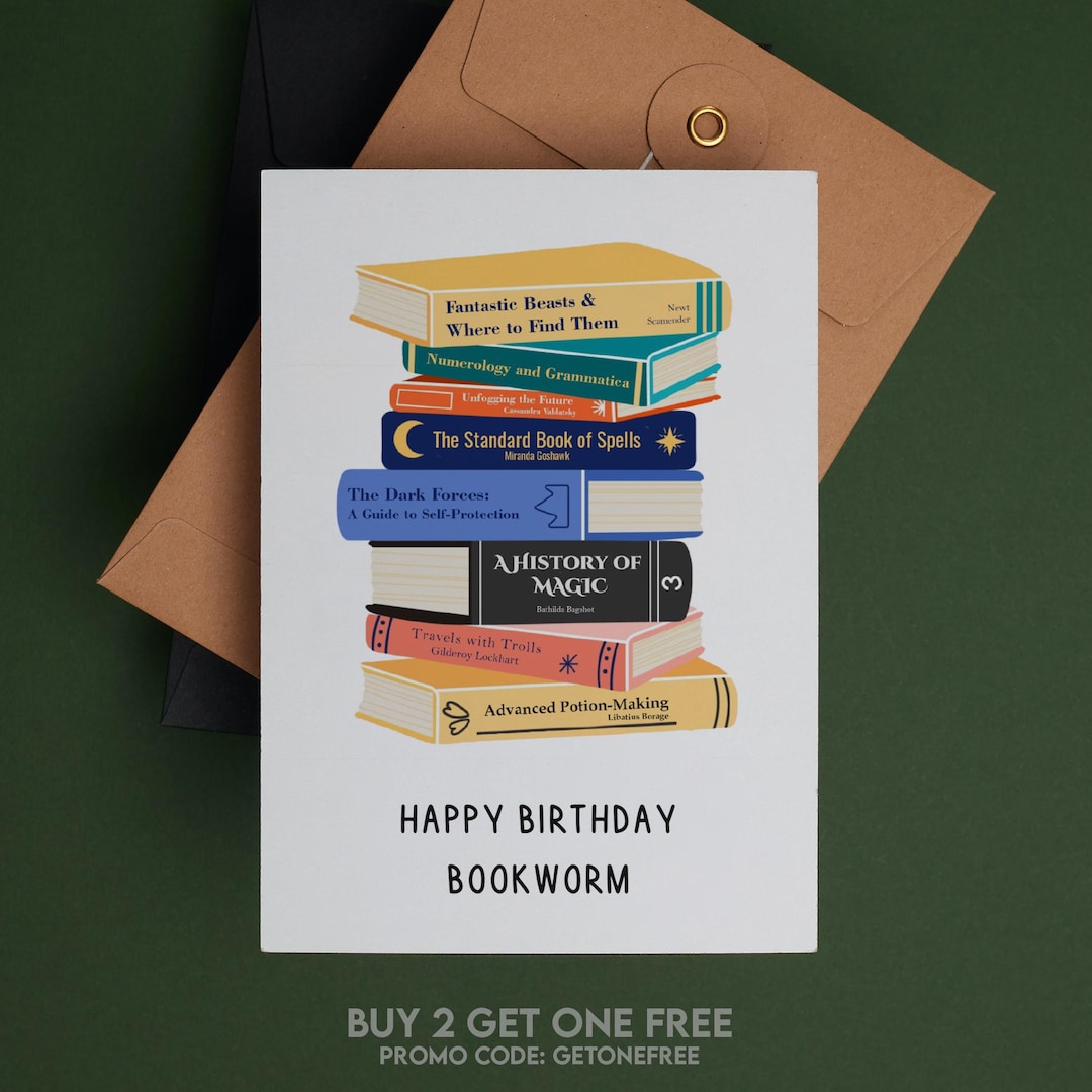 Printable Birthday Card Hogwarts Book List Happy Birthday Bookworm Card ...