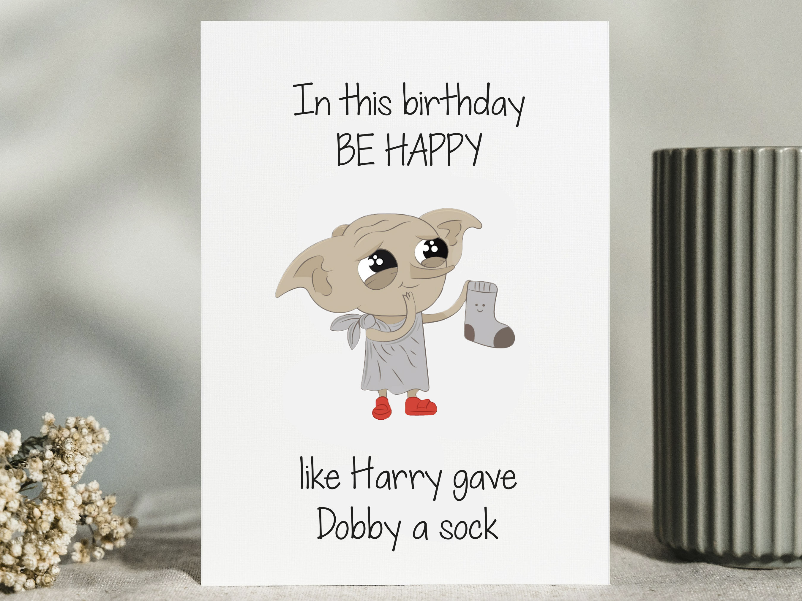 Printable Birthday Card Cute Dobby And Sock Card Card For Etsy