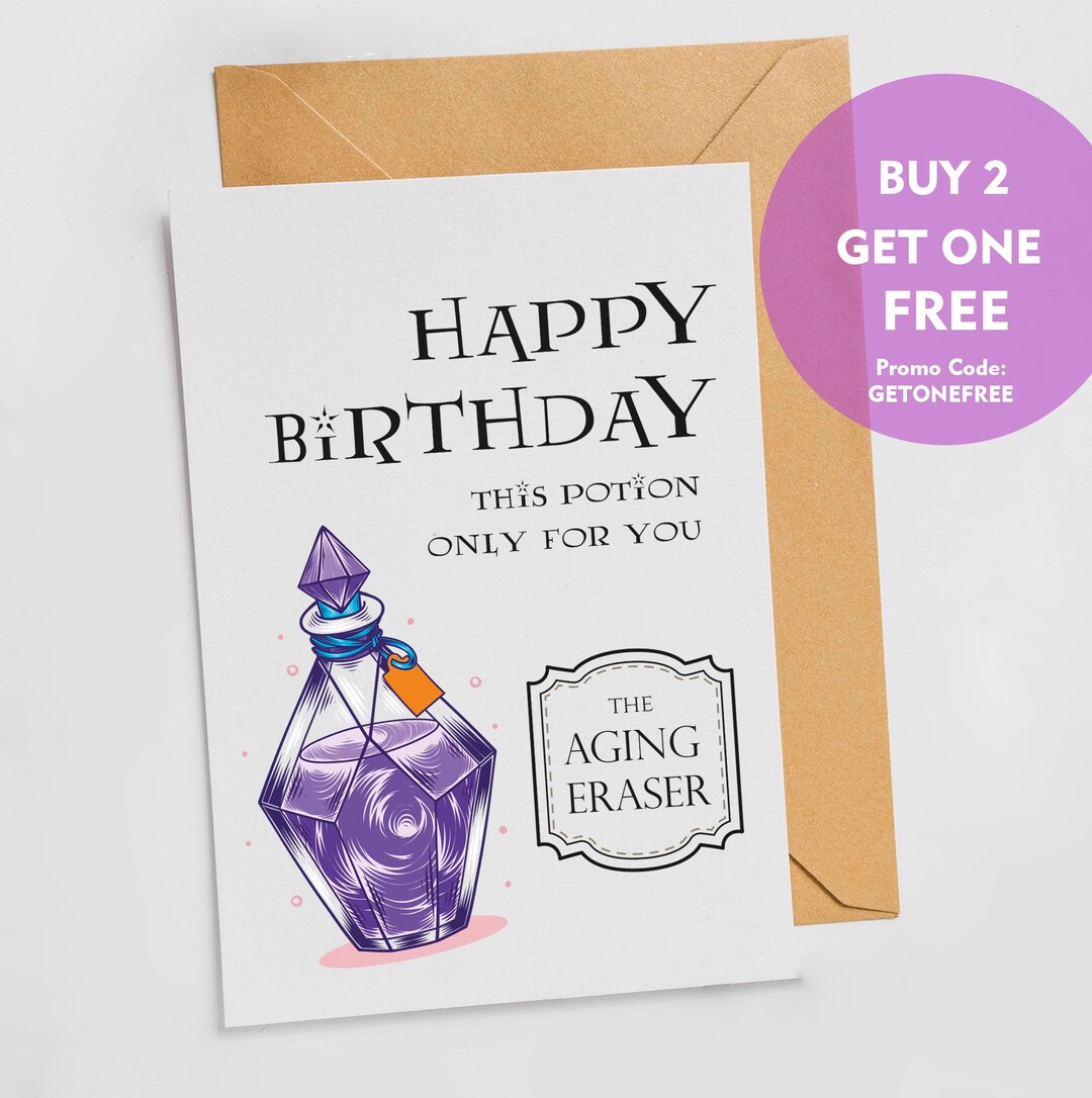 Printable Birthday Card Potions Series Aging Eraser Card for Potterhead ...