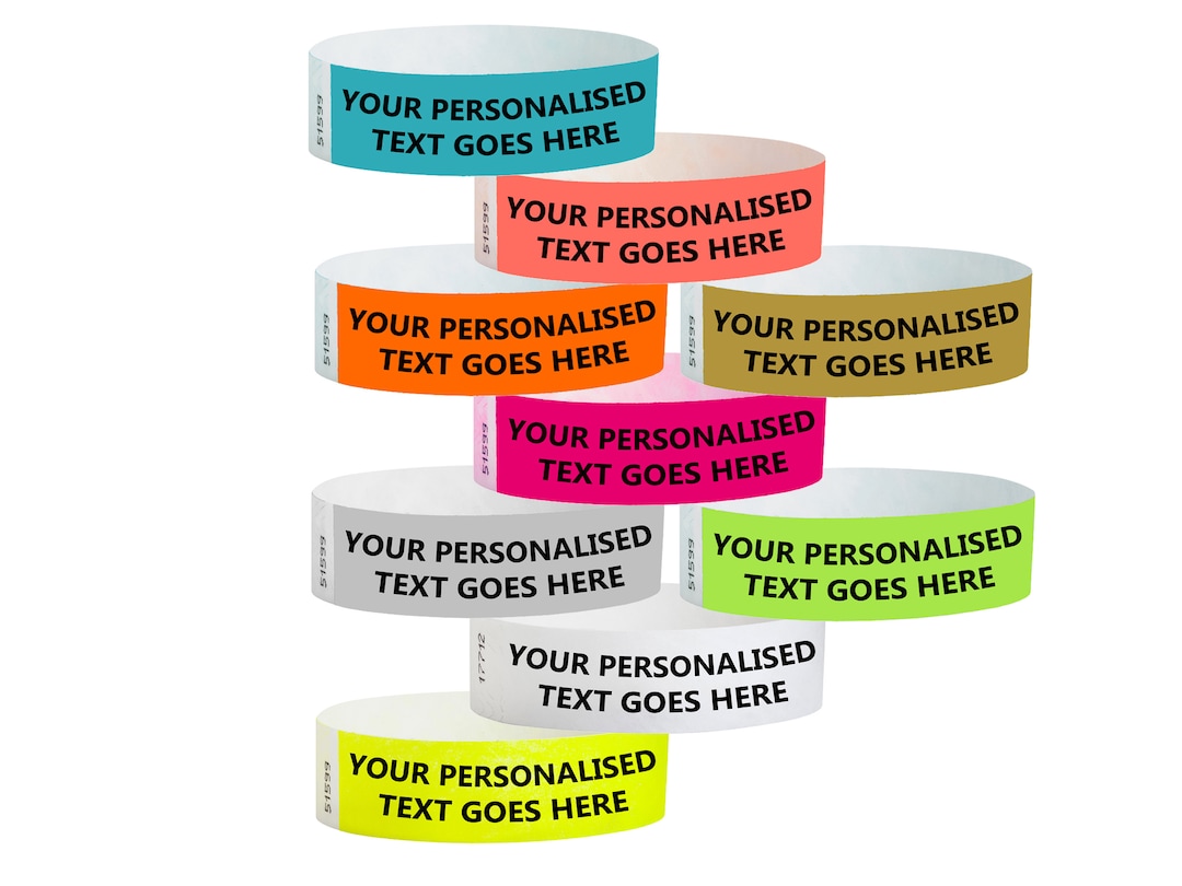 50 Personalised Paper Wristbands Custom Party Events Strap Festivals ...