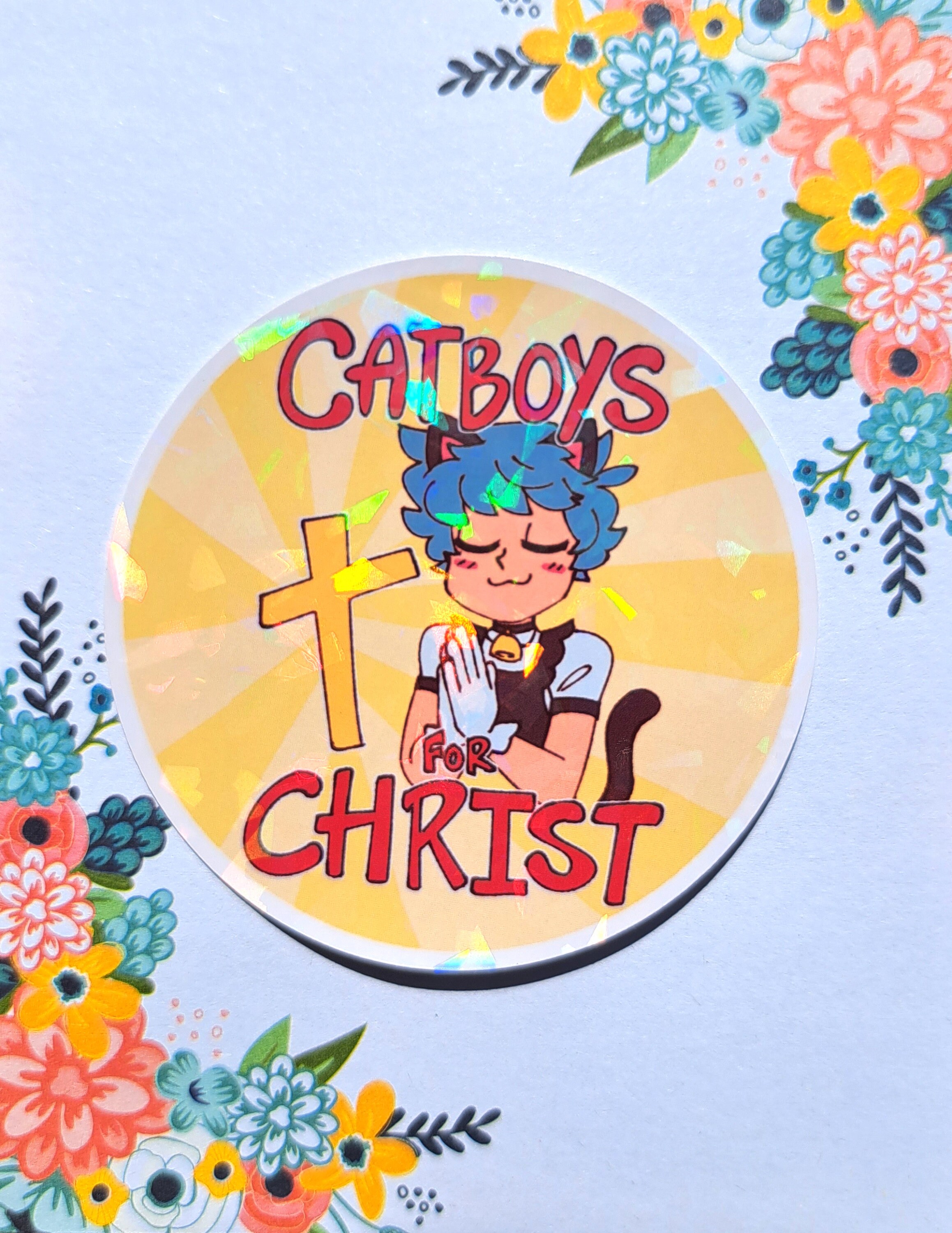 Catboys for Christ Holographic Sticker - Etsy