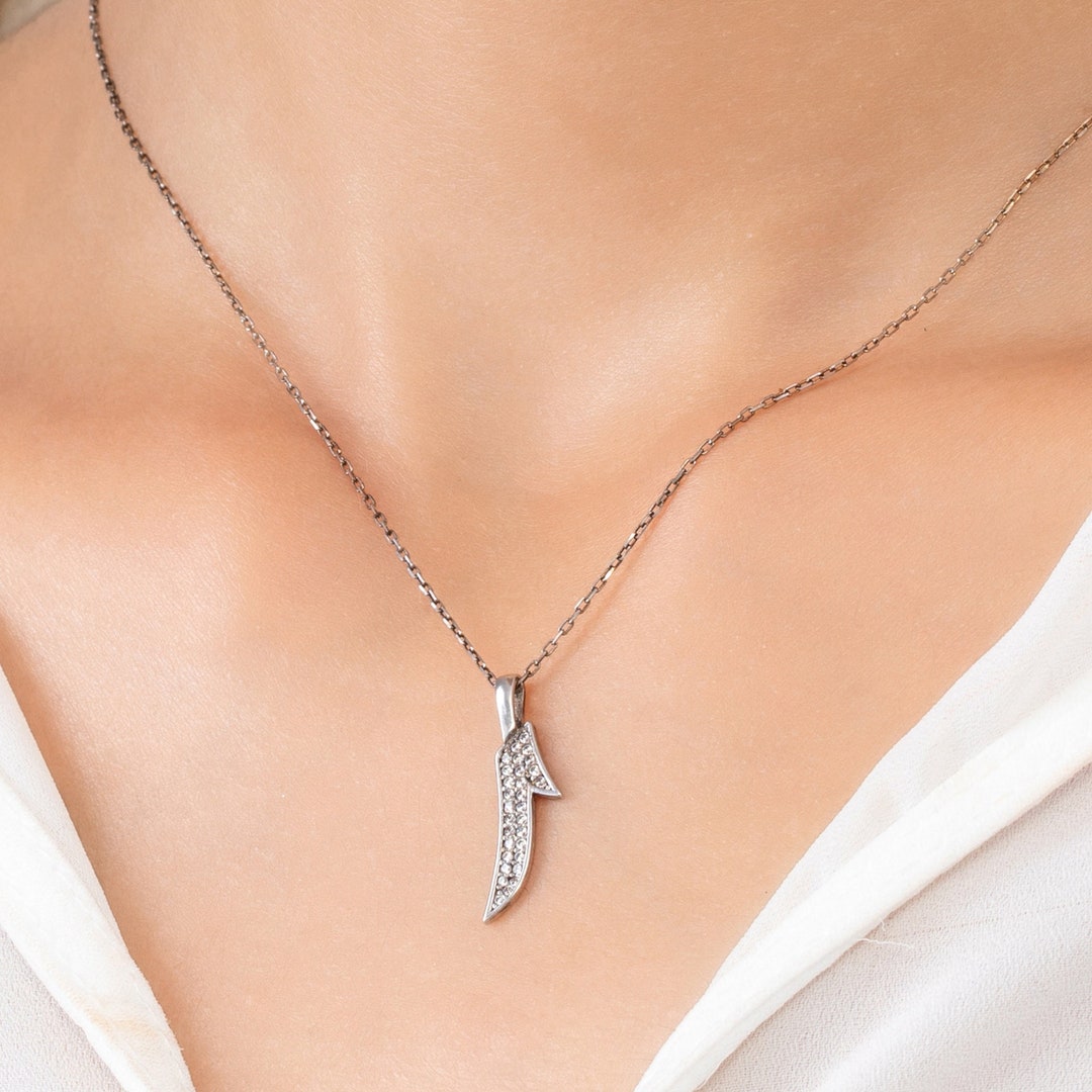 Silver Arabic Elif Necklace, Islamic Initial Pendant, Minimalist Muslim ...