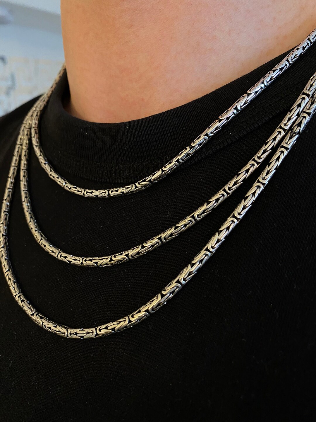 Byzantine Chain Necklace, Round Silver Jewelry Gift, 925 Sterling ...