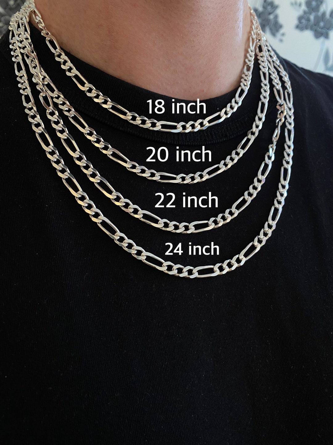 925 Sterling Silver Figaro Chain, Figaro Necklace Bracelet for Men for ...