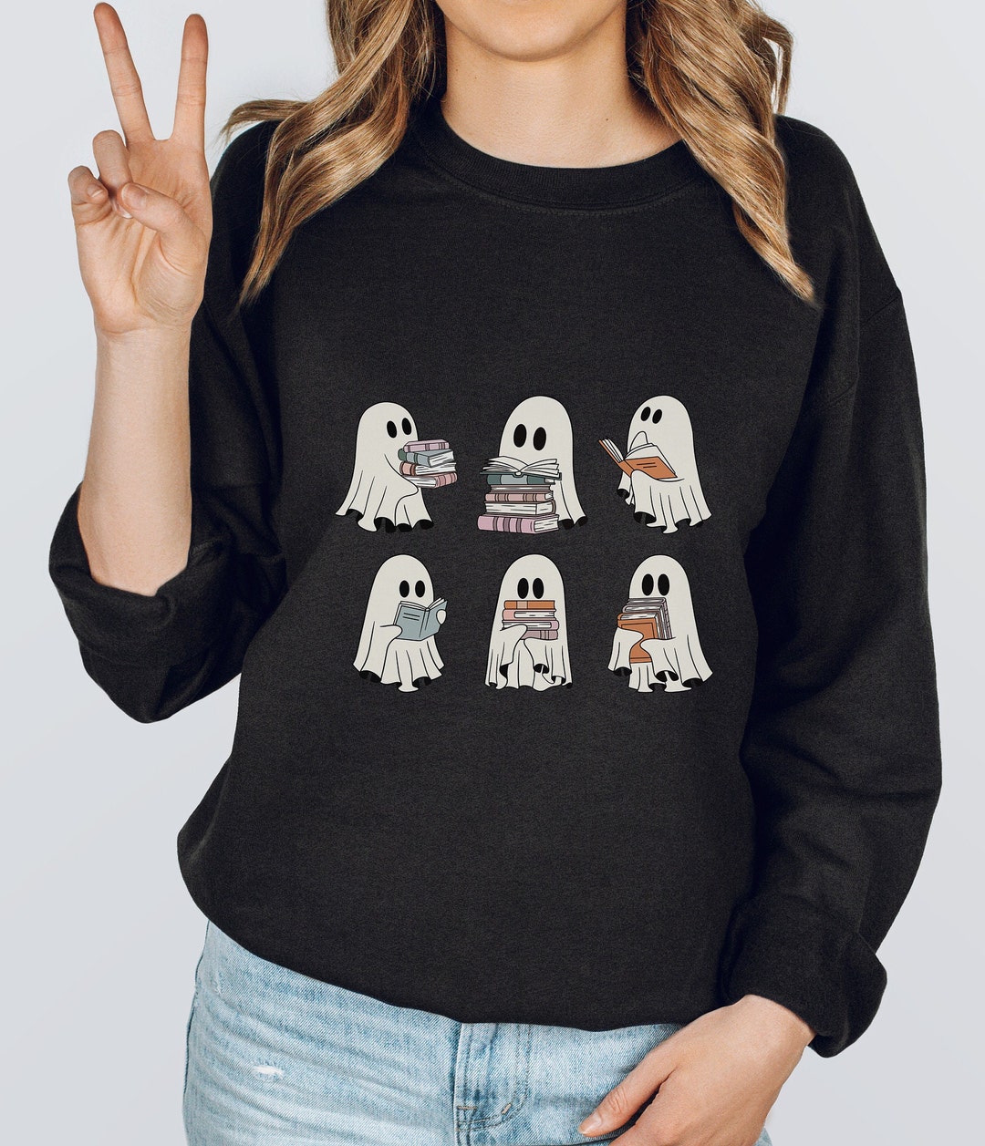 Ghost Reading Books Sweater Bookish Halloween Sweatshirt - Etsy