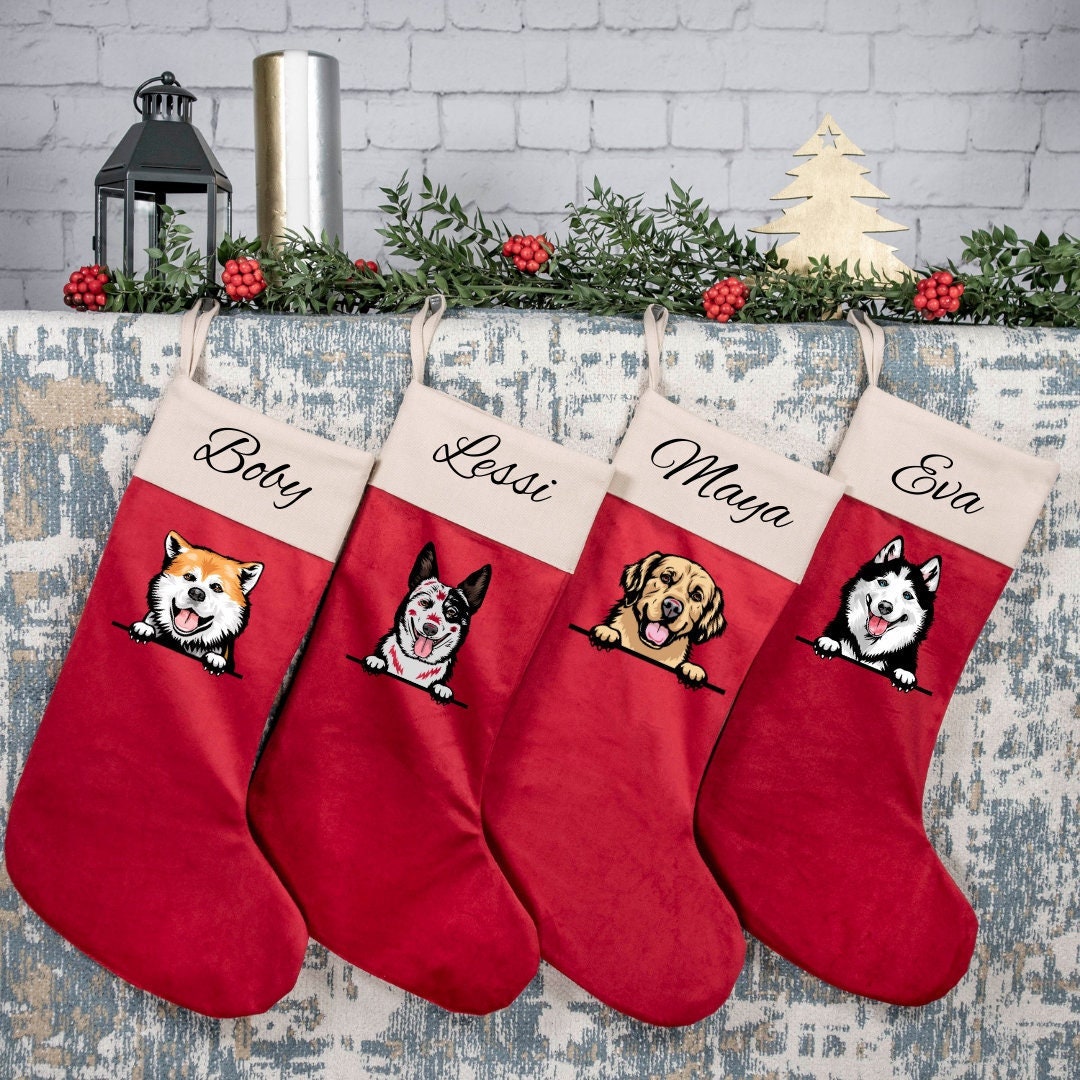 Velvet Christmas Stockings Dog Breed Stockings Personalized - Etsy