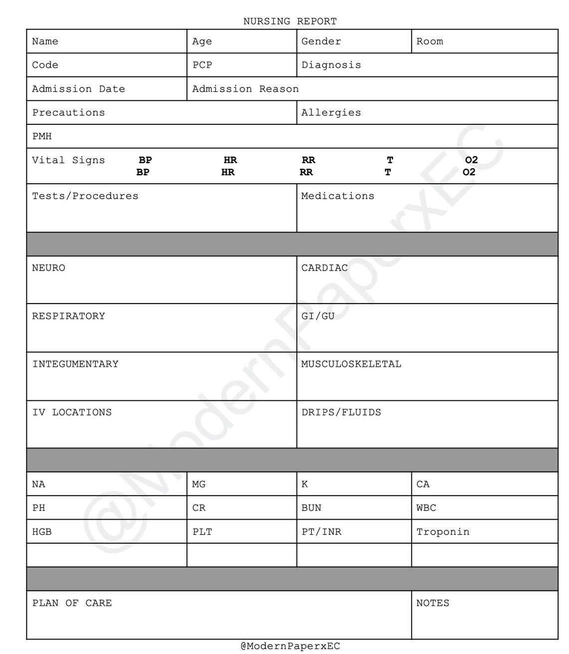 Nursing Report Sheet | Nursing Template | Digital Report Sheet ...