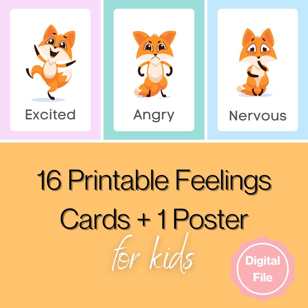 Emotions Flashcards + Emotions Poster, Kids Feelings Cards, Emotions ...