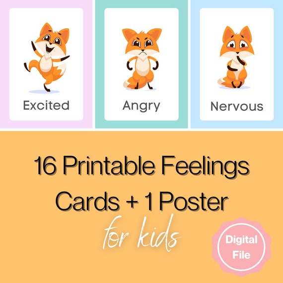 Emotions Flashcards Emotions Poster Kids Feelings Cards | Etsy
