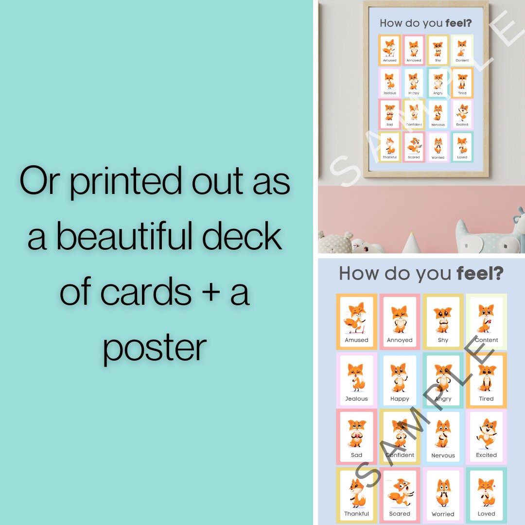 Emotions Flashcards + Emotions Poster, Kids Feelings Cards, Emotions ...