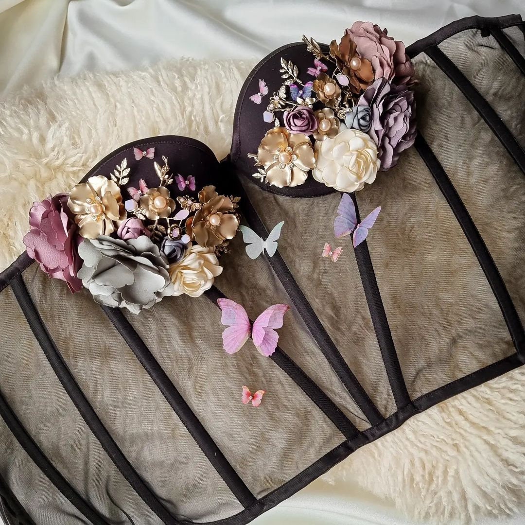 Black Mesh Corset Bodice Crop Handmade Fashion Bustier/casual Bustier ...