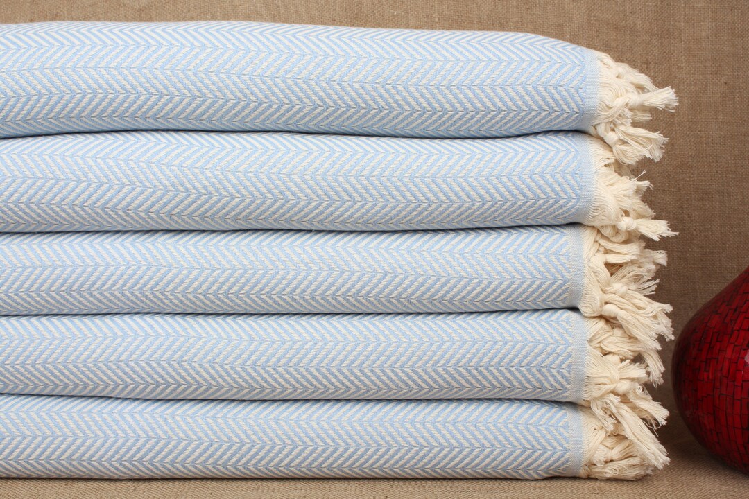 75x91 Inches Wedding Gift Blankets, Handwoven Blanket, Baby Blue Throw ...
