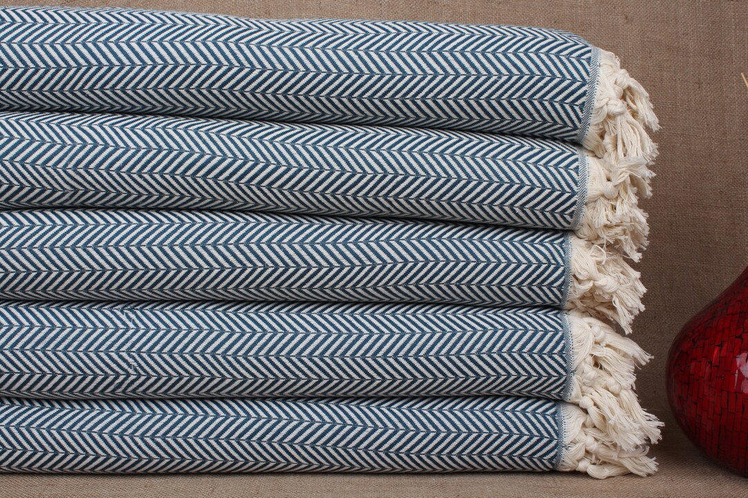 Bedcover, Handwoven Blanket, Petrol Blue Throw, Chevron Throw, 75x91 ...
