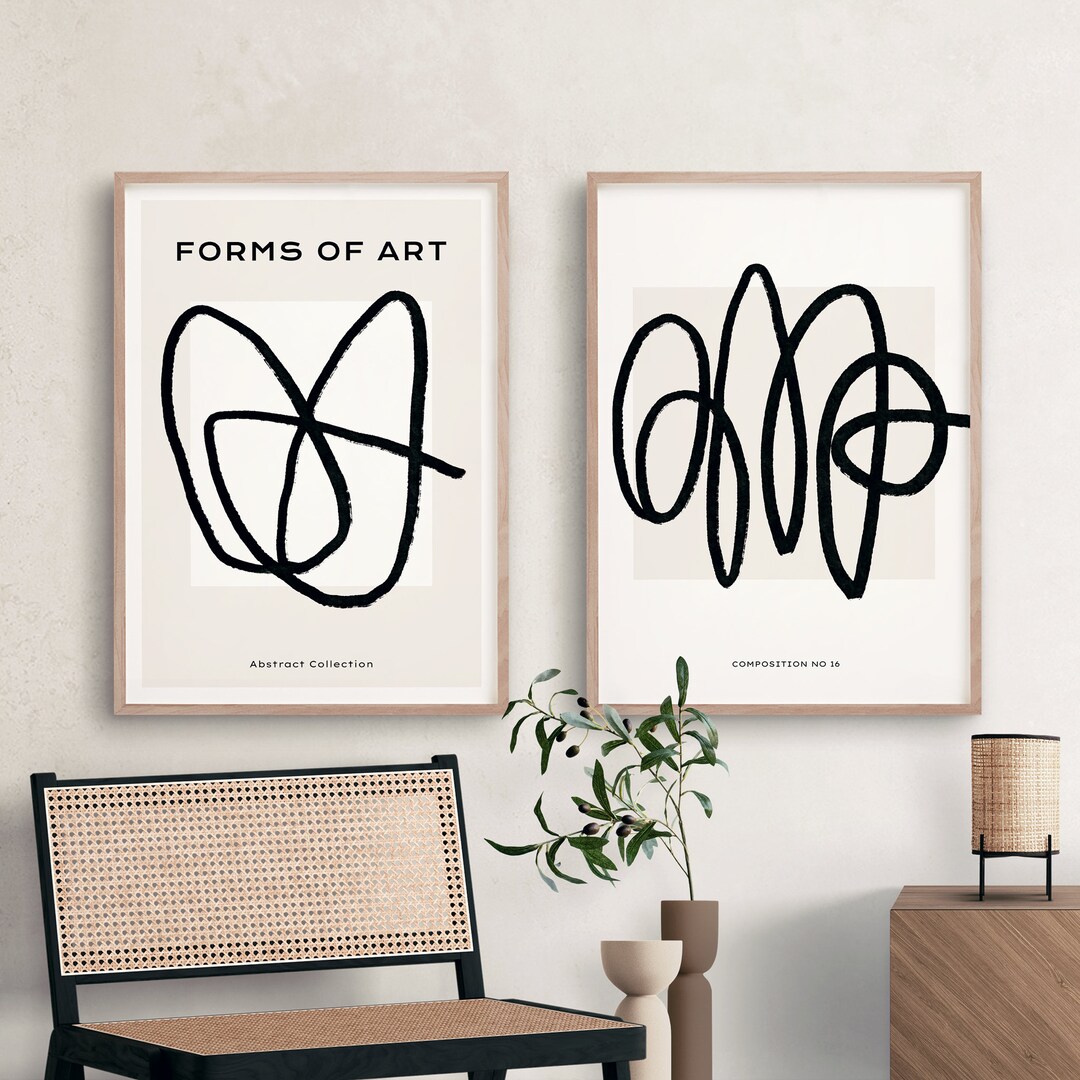 Modern Minimalist Art Set of 2 Downloadable Posters, Black Living Room ...