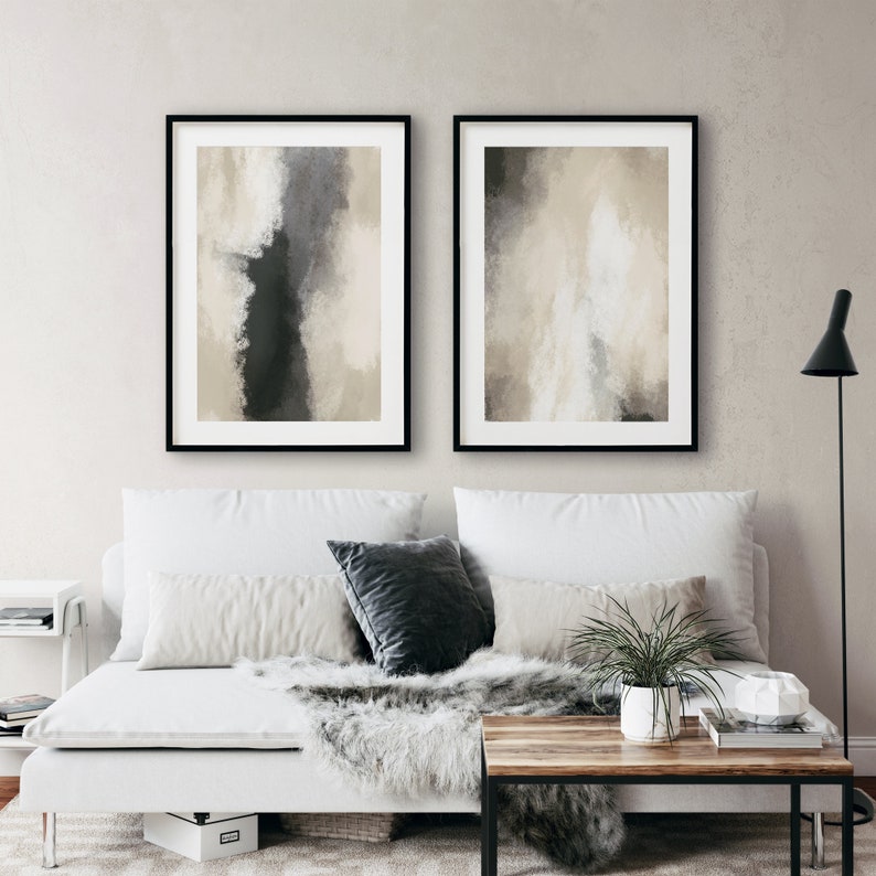 Neutral Abstract Printable Wall Art Set of 2 Prints Black and - Etsy