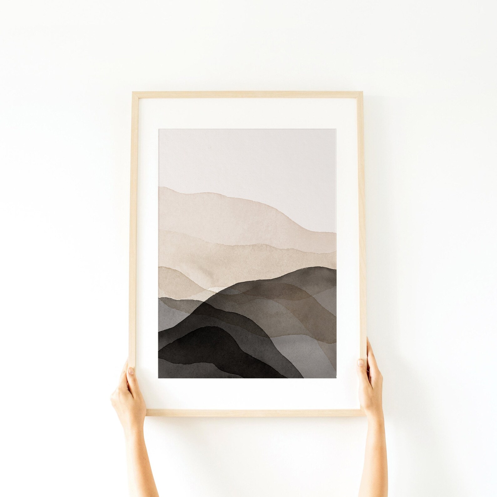 Black Beige Abstract Mountain Printable Art Prints Set of 3 - Etsy
