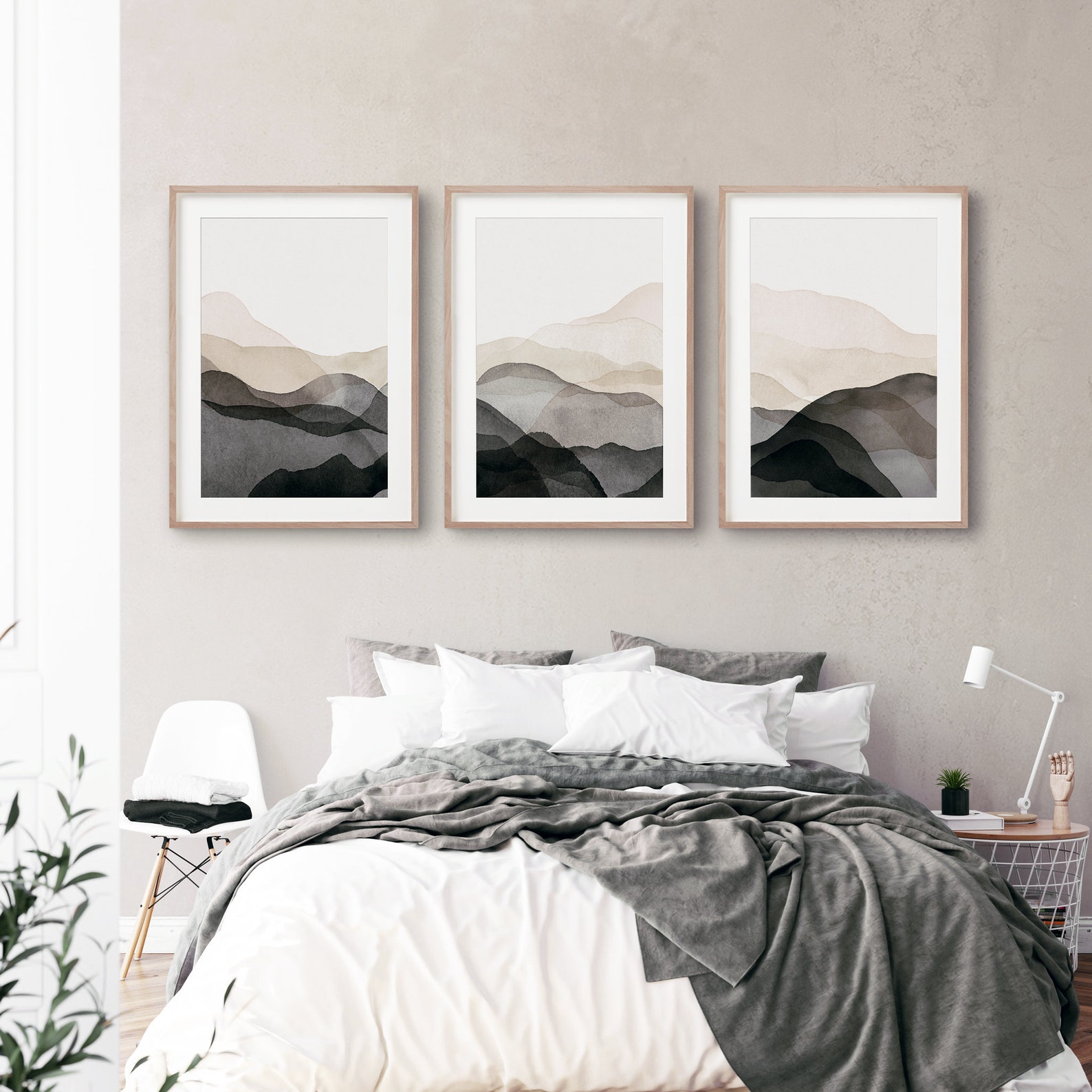 Black Beige Abstract Mountain Printable Art Prints Set of 3 - Etsy