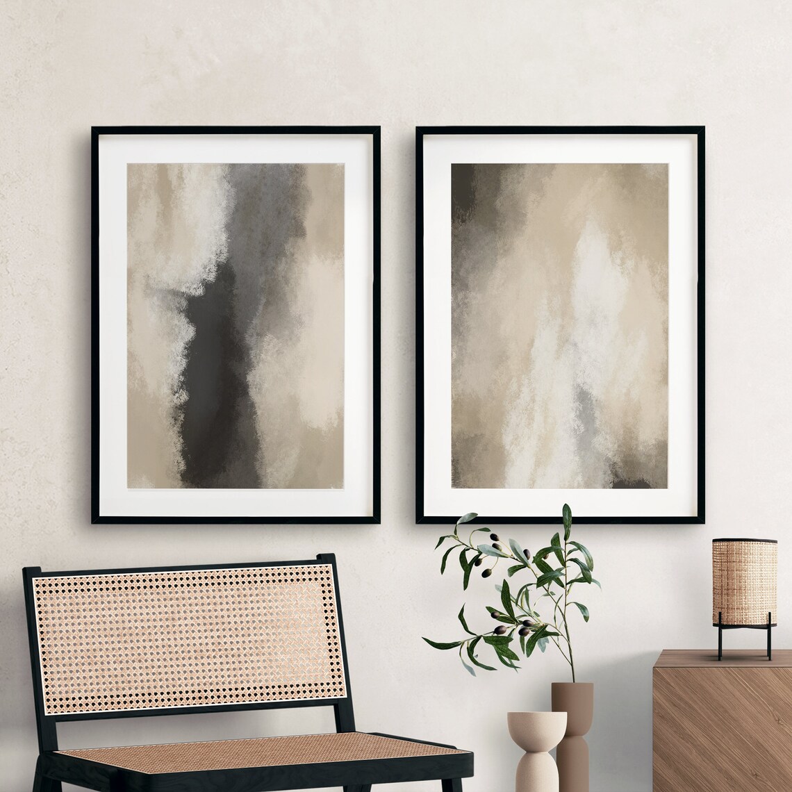 Neutral Abstract Printable Wall Art Set of 2 Prints Black and - Etsy