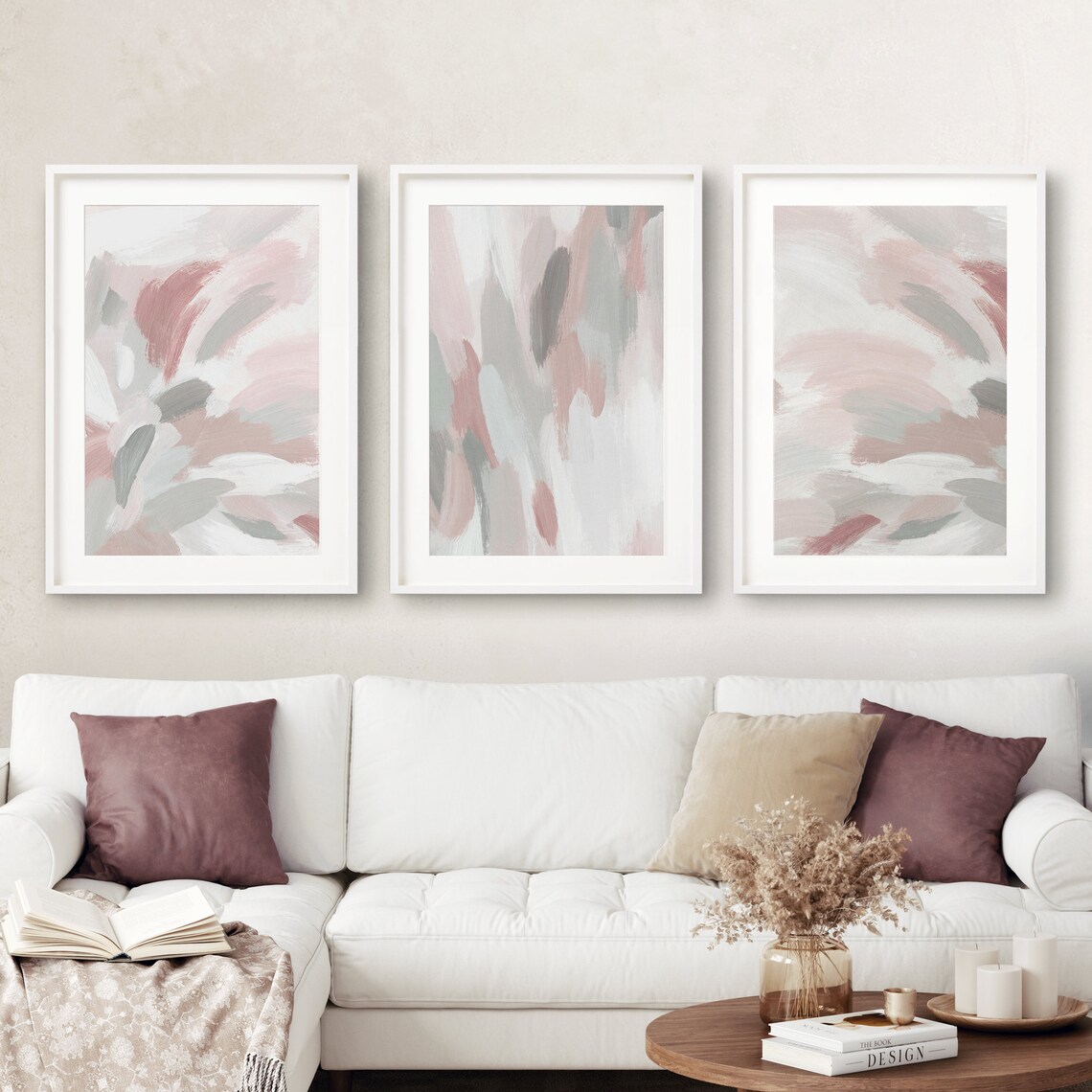 Pink Printable Wall Art Set of 3 Abstract 3 Piece Wall Art - Etsy
