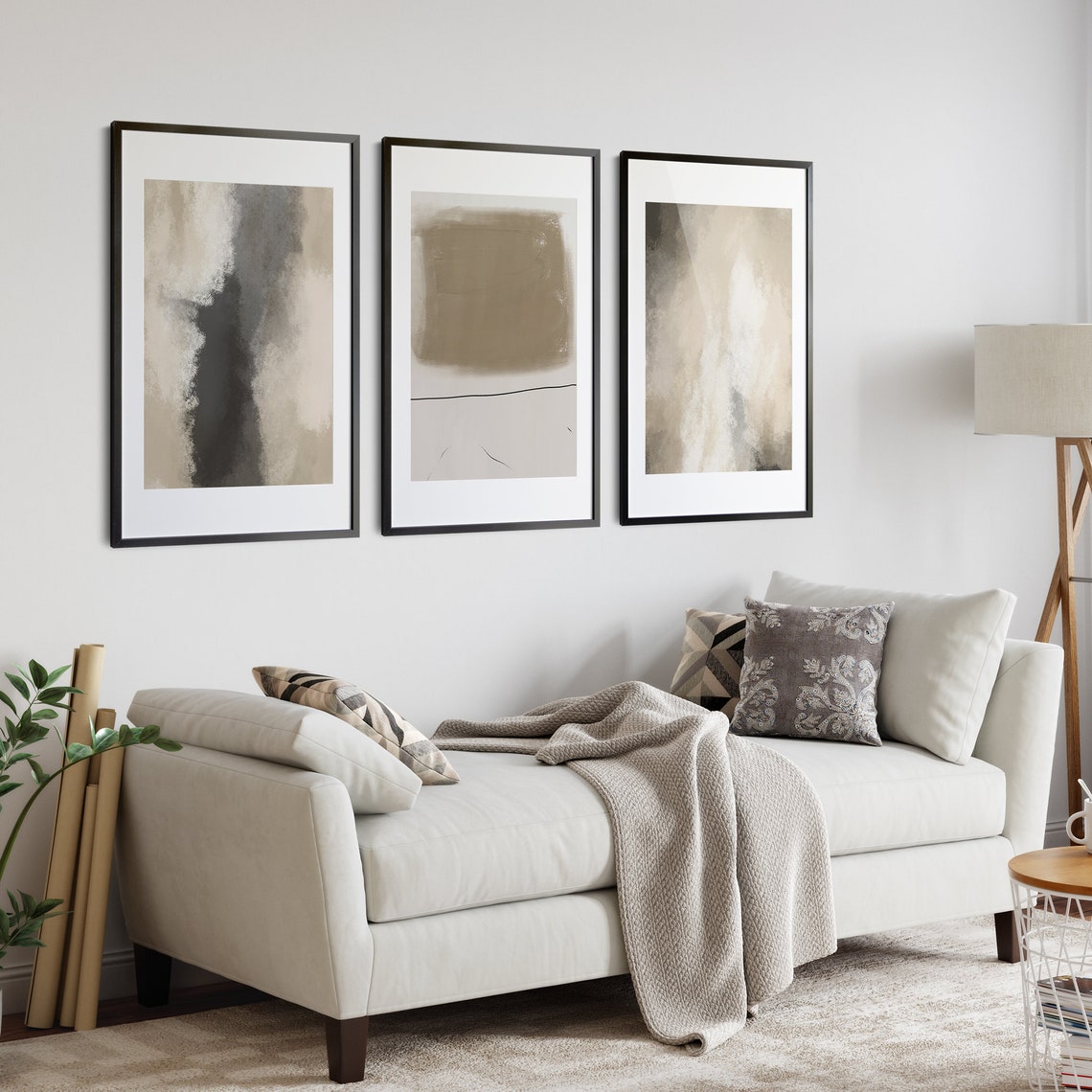 Modern Neutral Abstract 3 Piece Printable Wall Art Black and - Etsy