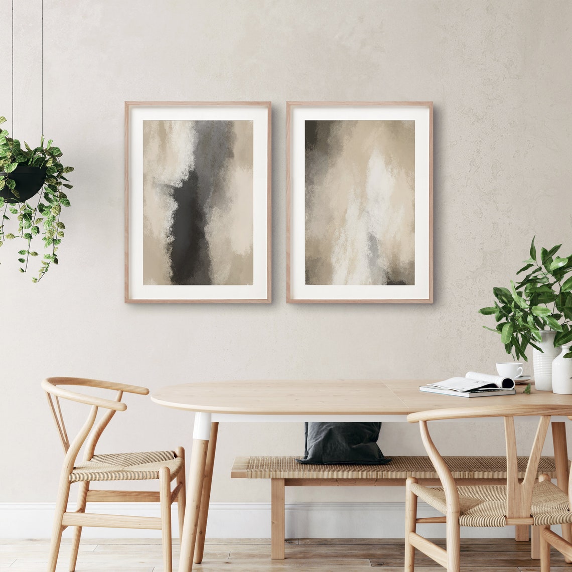 Neutral Abstract Printable Wall Art Set of 2 Prints Black and - Etsy