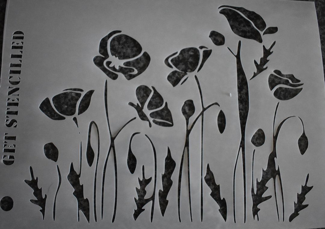 Remembrance Day Growing Poppy Stencil Poppies A4 Approxfor Walls Canvas ...