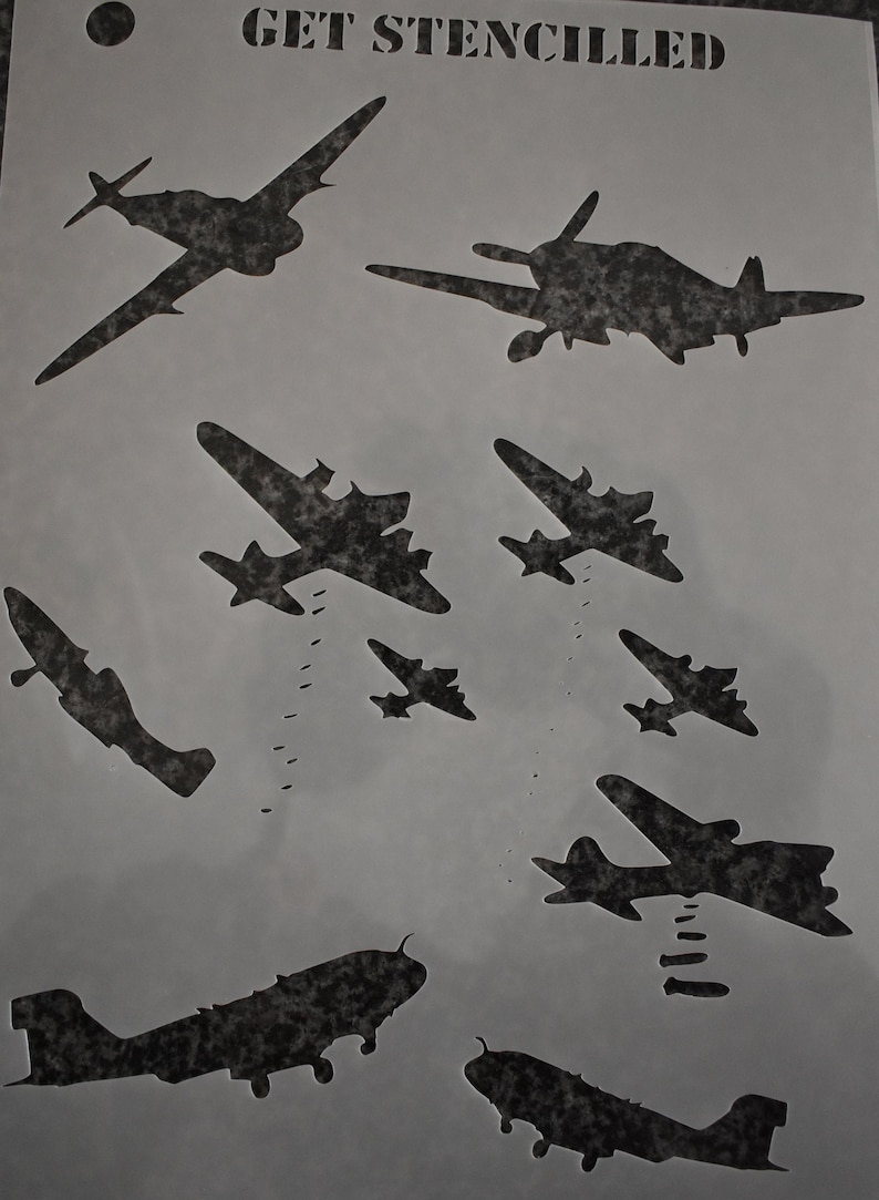 Stencil A4 War Air Crafts Aeroplanes Bombers Airbrush Face Body Painting Windows Walls Glass ...