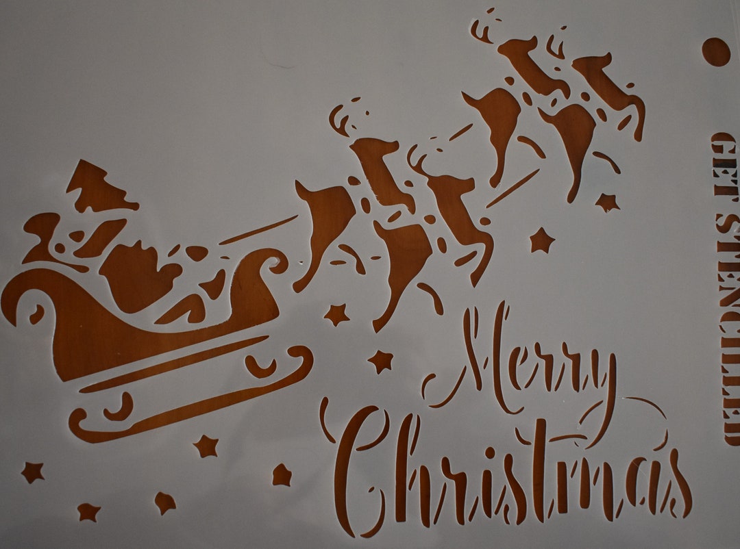 Stencil A4 Approx Santa Father Christmas Sleigh and Reindeers Stencil ...