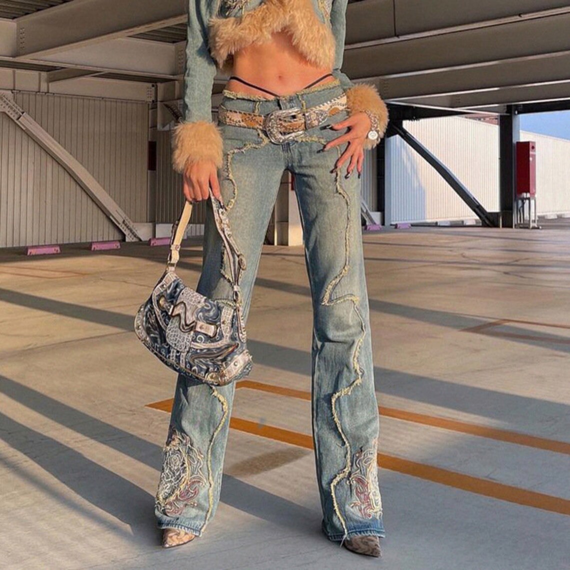 Embroidery Girls Jeans Low Rise Flare Jeans Vintage Jeans Rave Etsy