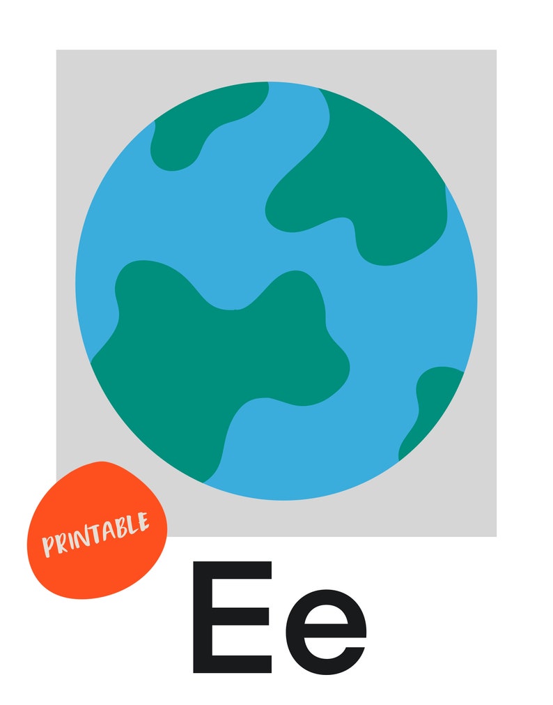 E is for Earth Childrens Illustrated Alphabet Print, Digital Download ...