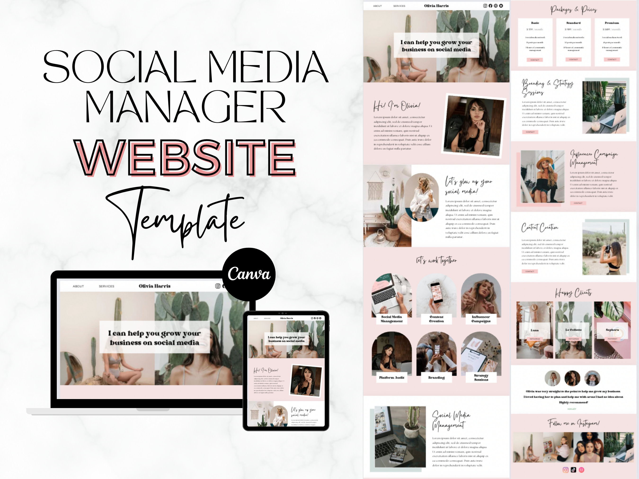 Social Media Manager Website Template | Canva Website Template | Social ...