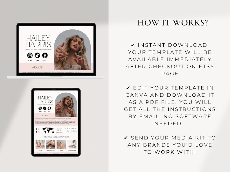 2 Page Influencer Media Kit Template Canva | Instagram and Tiktok ...