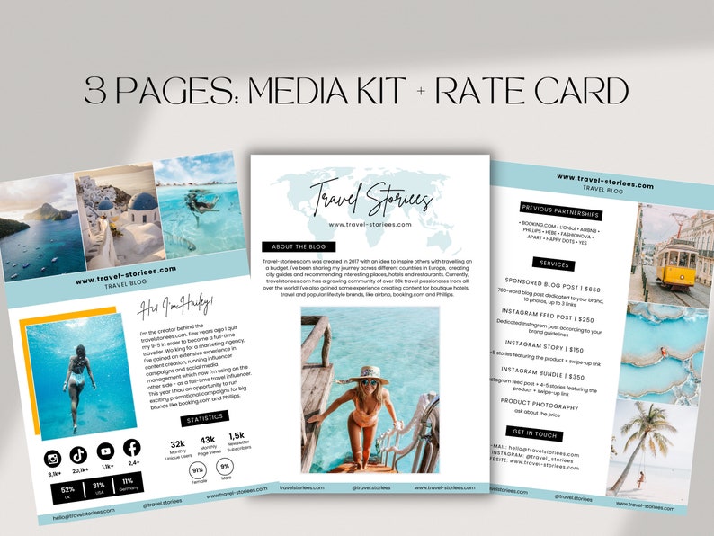 3 Page Media Kit Template Canva | Instagram Influencers & Travel ...