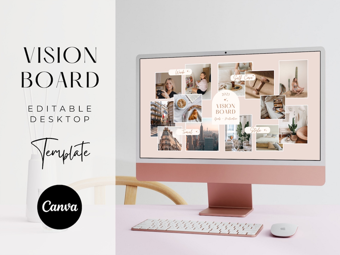 Digital Vision Board Template | 2023 Goals Board | Canva Mood Board ...