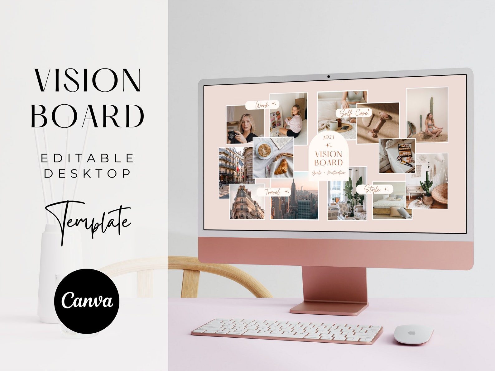 Digital Vision Board Template | 2023 Goals Board | Canva Mood Board ...