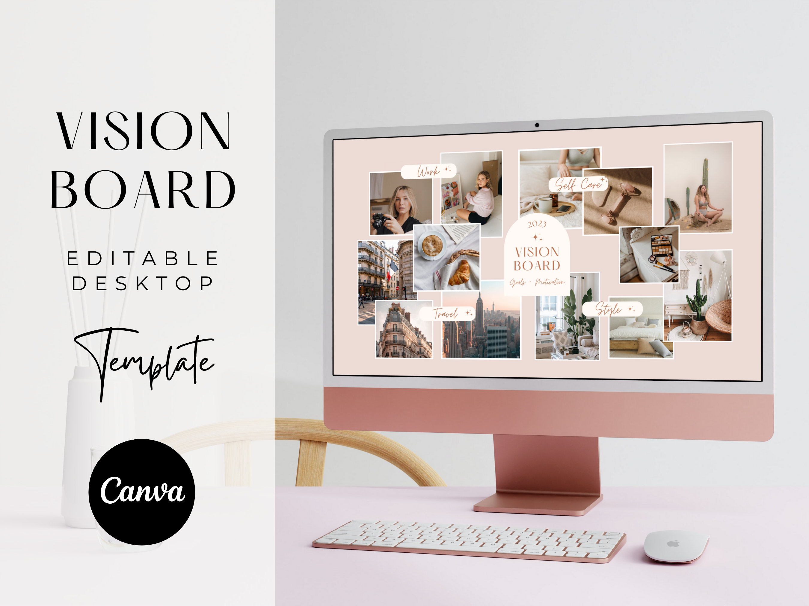 Digital Vision Board Template | 2023 Goals Board | Canva Mood Board ...