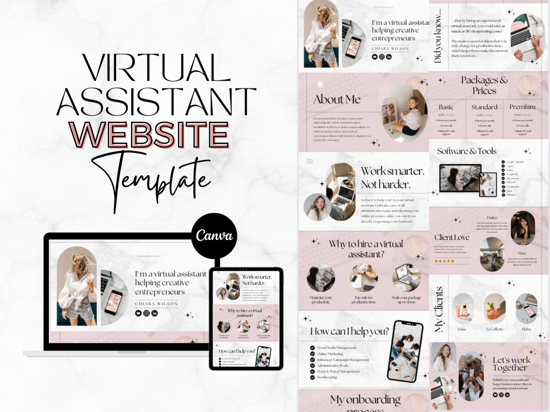 Virtual Assistant Website Template | Canva Website Template for Virtual ...