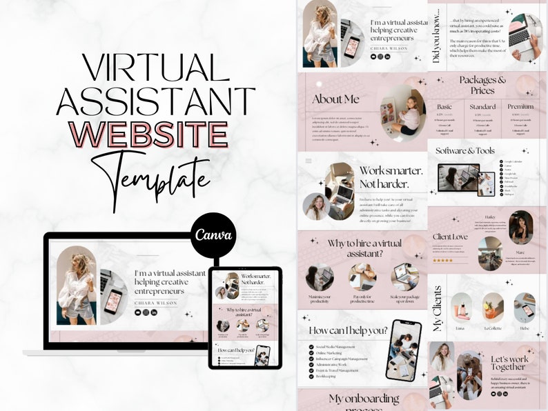 Virtual Assistant Website Template | Canva Website Template for Virtual ...
