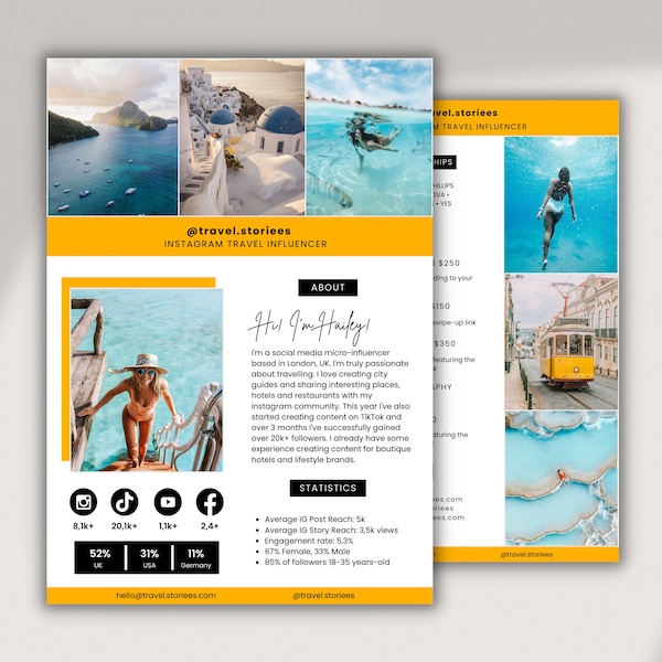 2 Page Influencer Media Kit Template Canva Instagram and Tiktok ...