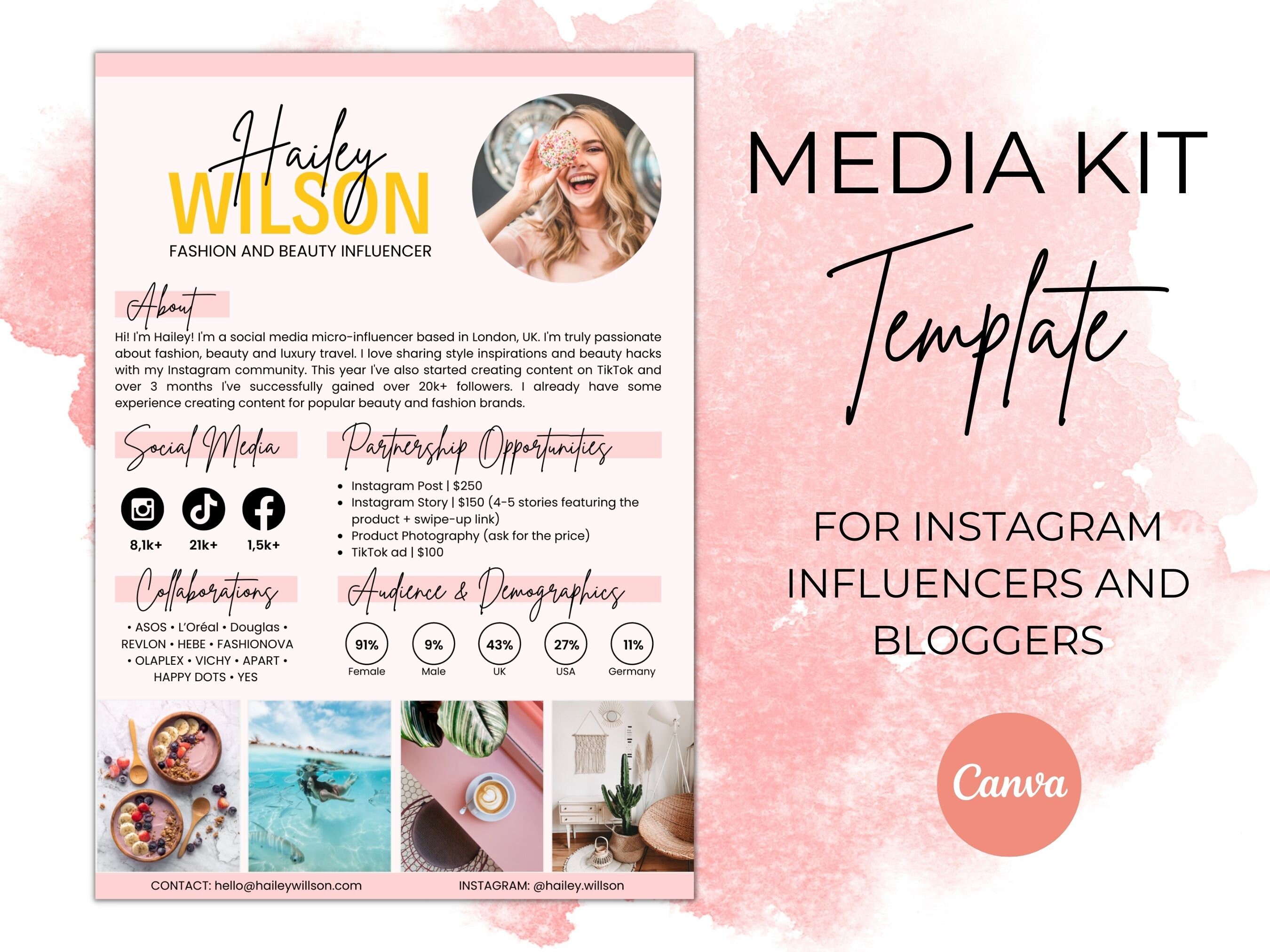 1 Page Influencer Media Kit Template Canva Instagram and - Etsy