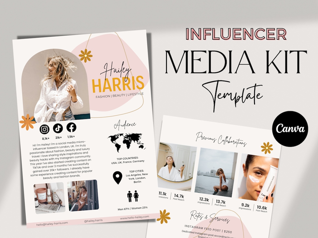2 Page Influencer Media Kit Template Canva Instagram and - Etsy