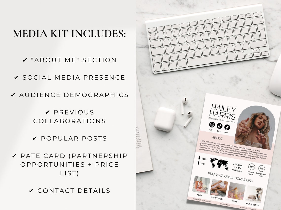 2 Page Influencer Media Kit Template Canva | Instagram and Tiktok ...