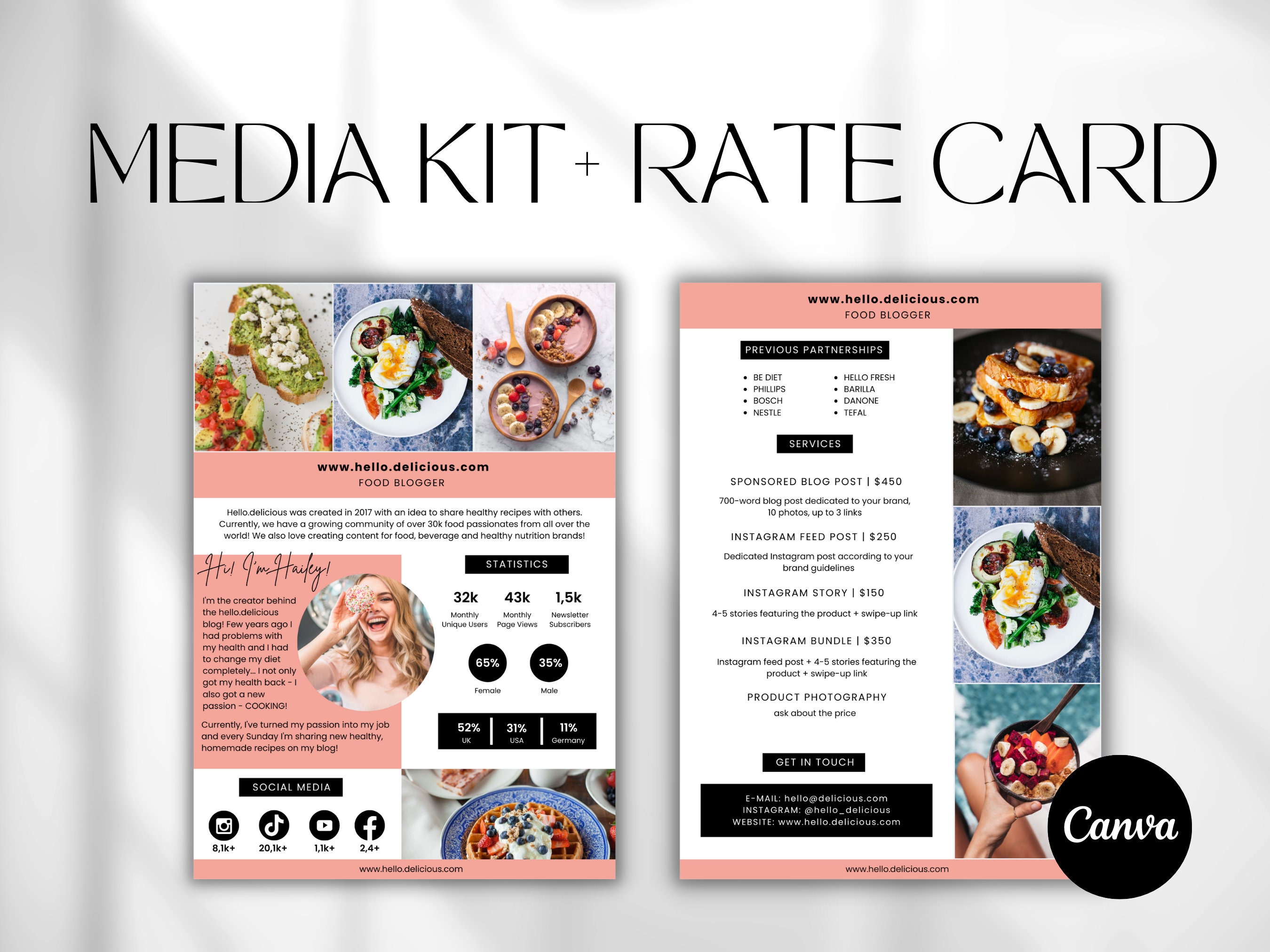 Food Blogger Media Kit Template for Influencers Canva - Etsy