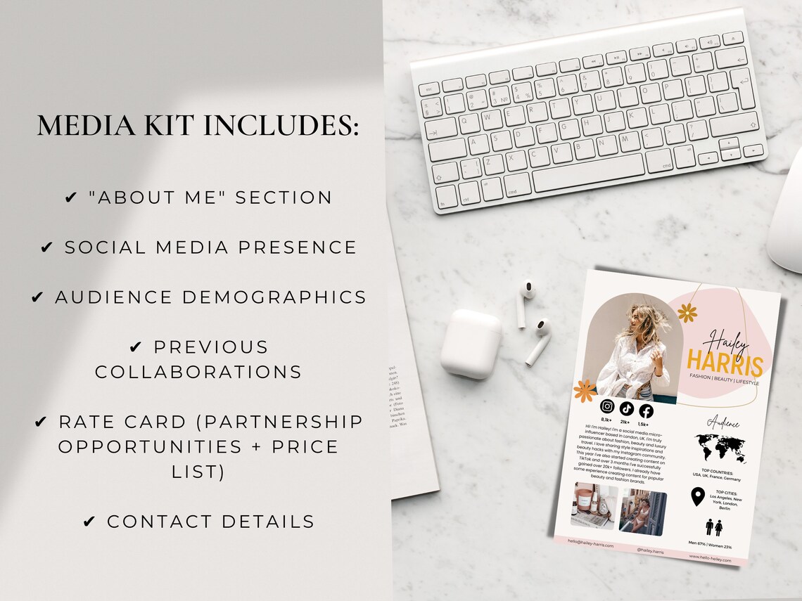2 Page Influencer Media Kit Template Canva Instagram and Tiktok ...