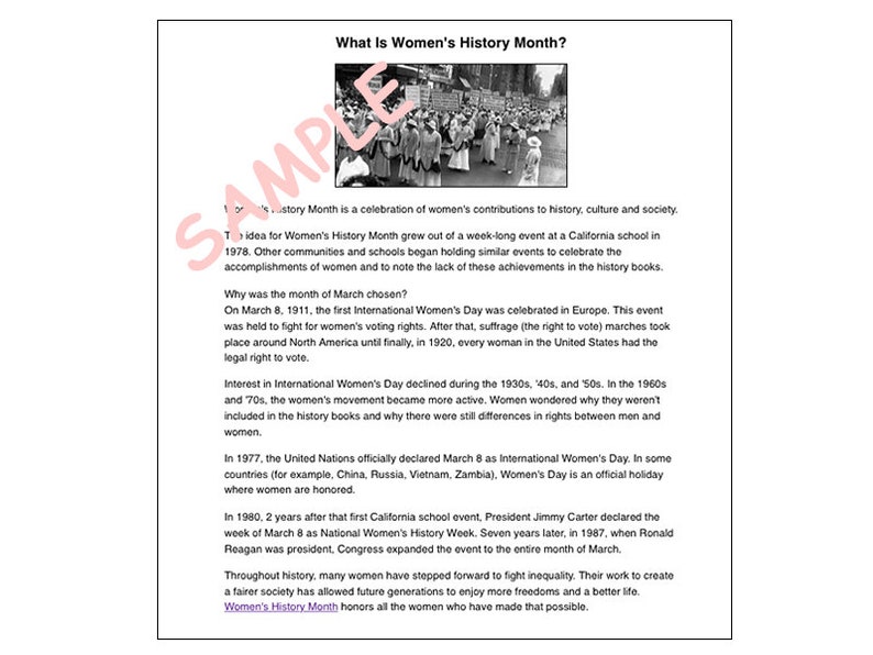 Women’s History Reading Comprehension Passages With Questions - Etsy