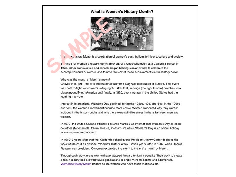 Women’s History Reading Comprehension Passages With Questions - Etsy